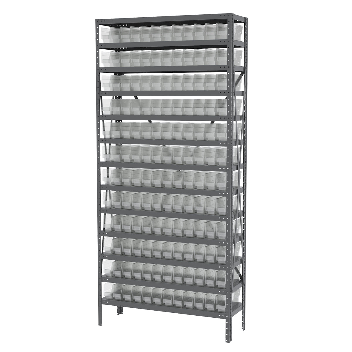 Akro-Mils AS1279110SC Akro-Mils AS1279110SC Steel Shelving Kit, 12x36x79, 144 Clear Bins ...