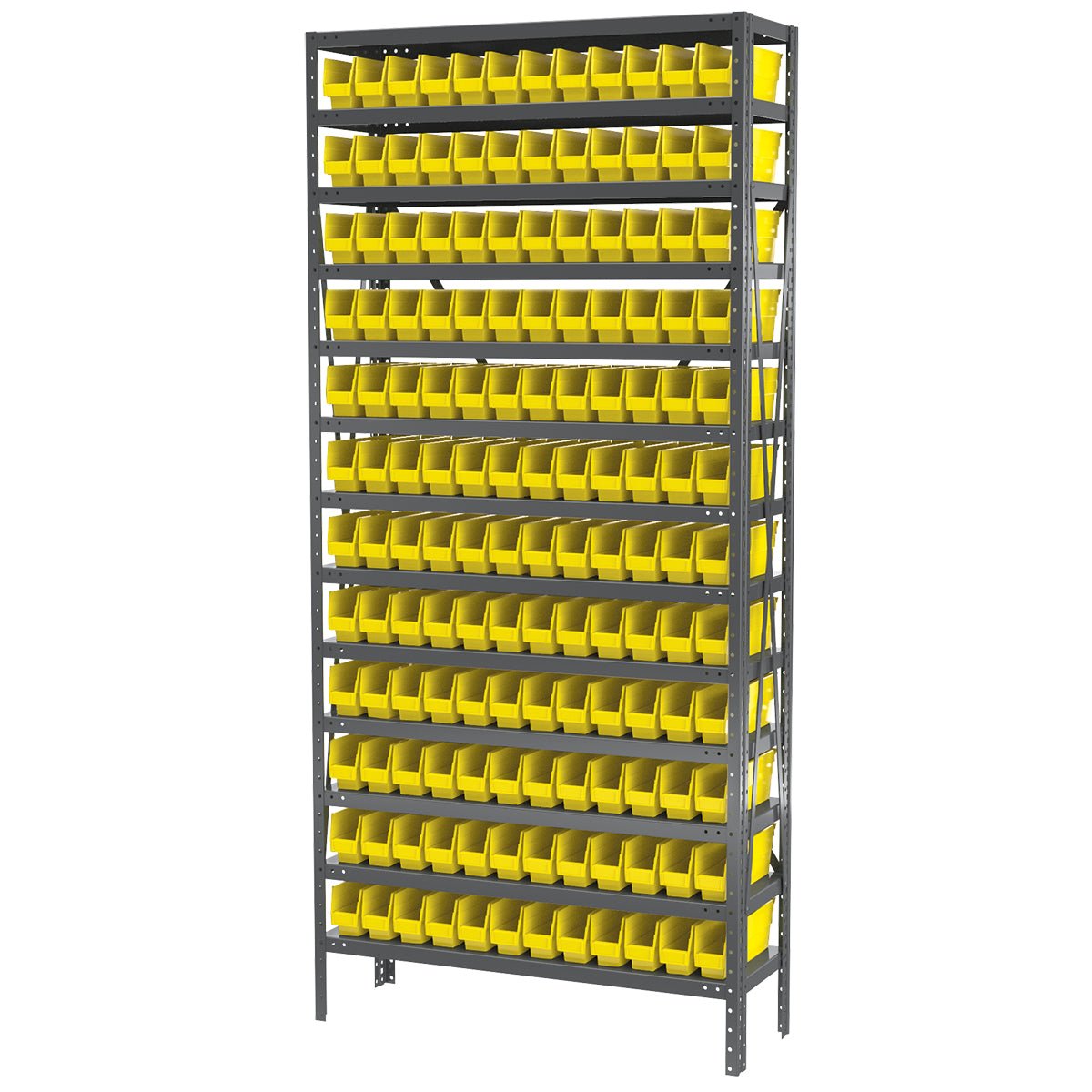 Akro-Mils AS1279110Y Akro-Mils AS1279110Y Steel Shelving Kit, 12x36x79, 144 Yellow Bins ...